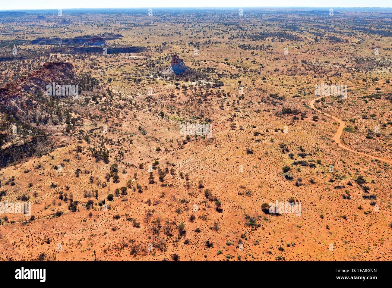 Australia, NT, aerial view of Chambers Pillar historical reserve with ...
