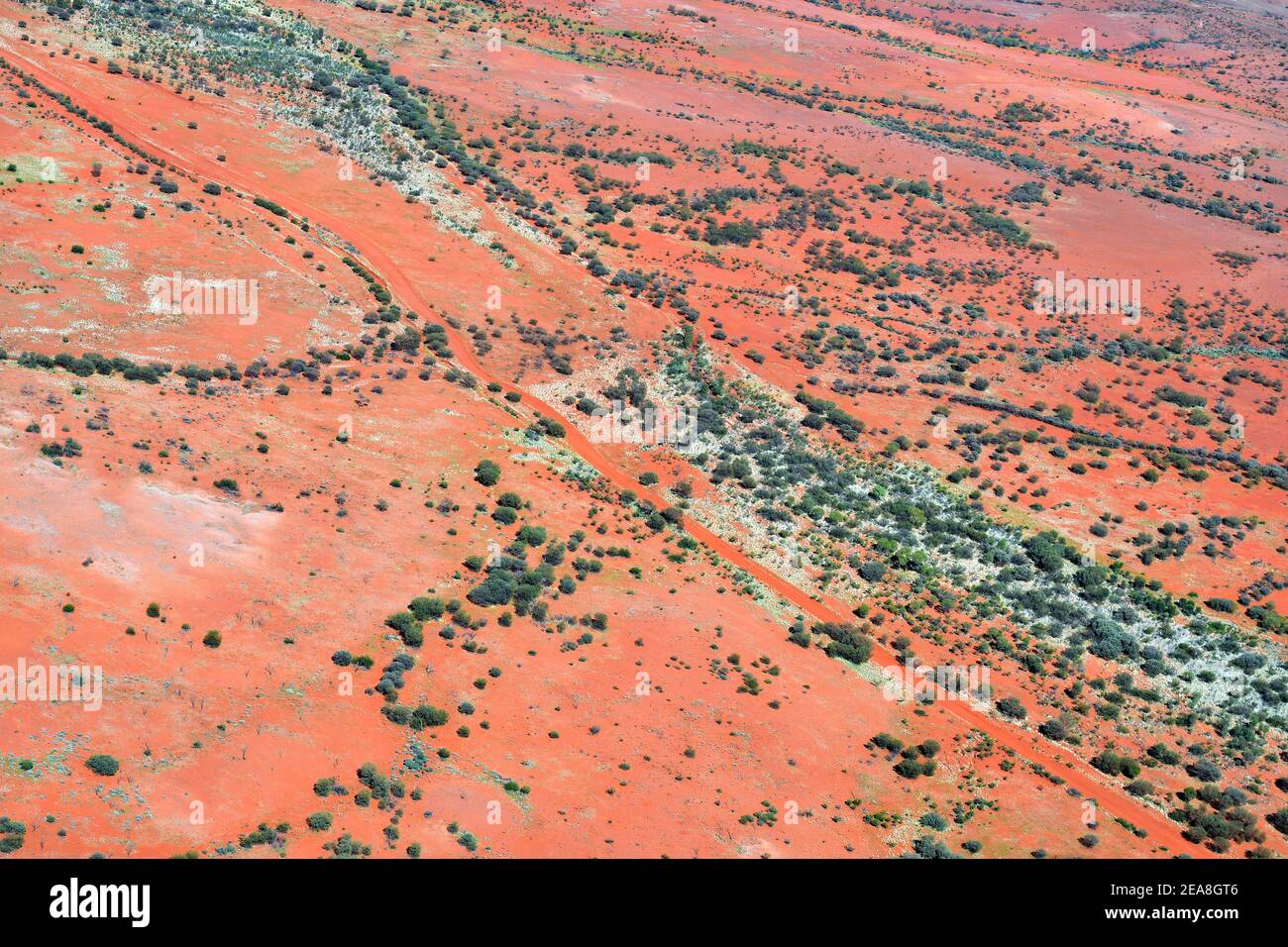 Australia, NT, aerial view of Chambers Pillar road through arid ...