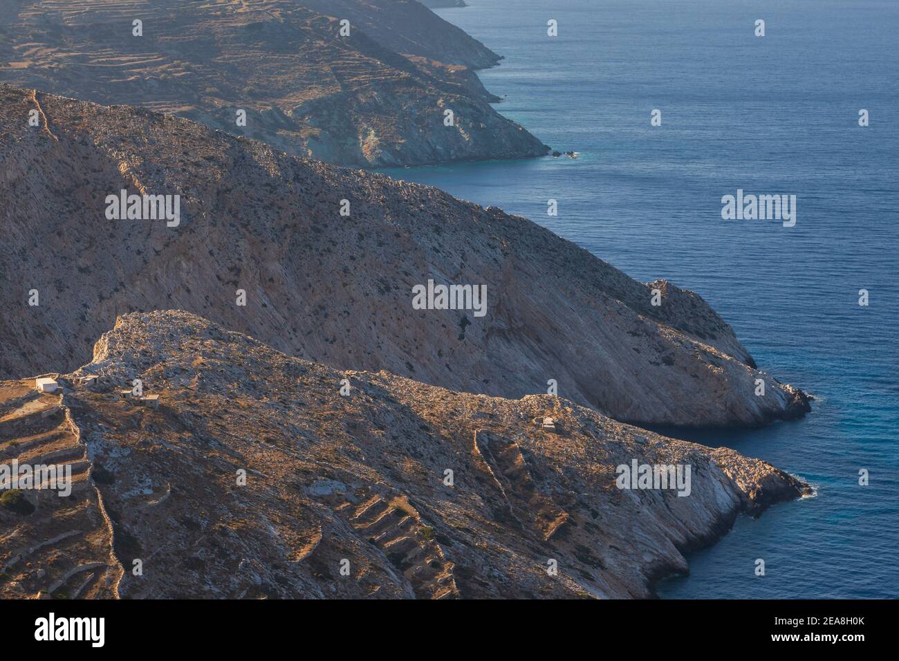 View of the high cliffs of the island of Folegandros, Cyclades ...