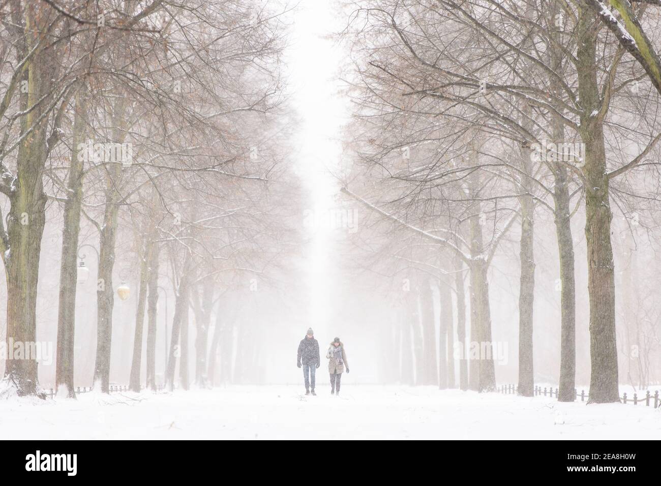 Berlin, Berlin, Germany. 8th Feb, 2021. Two persons walk in the middle ...