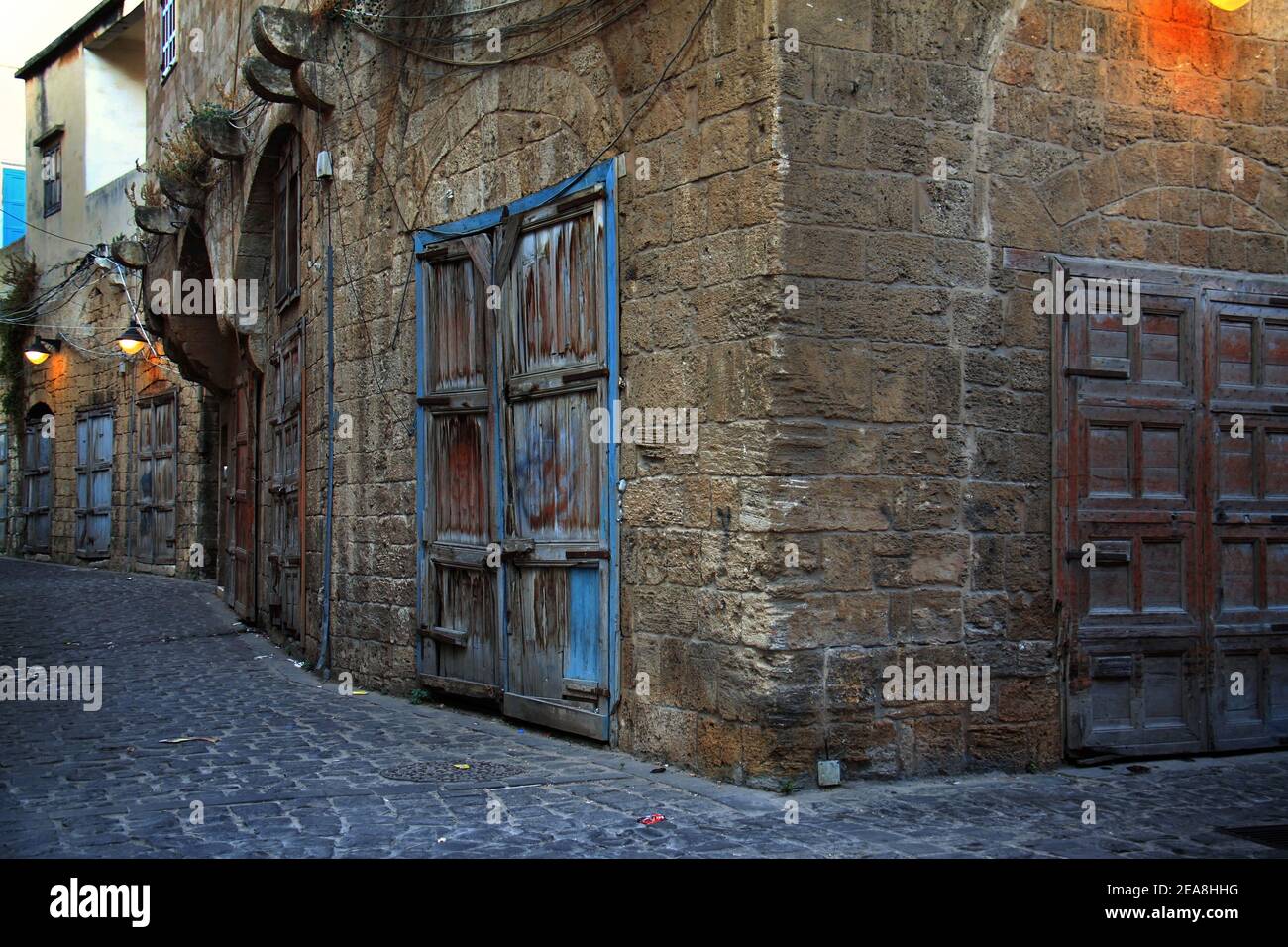 The old cobblestone souk of Batroun in the early morning hours Stock ...