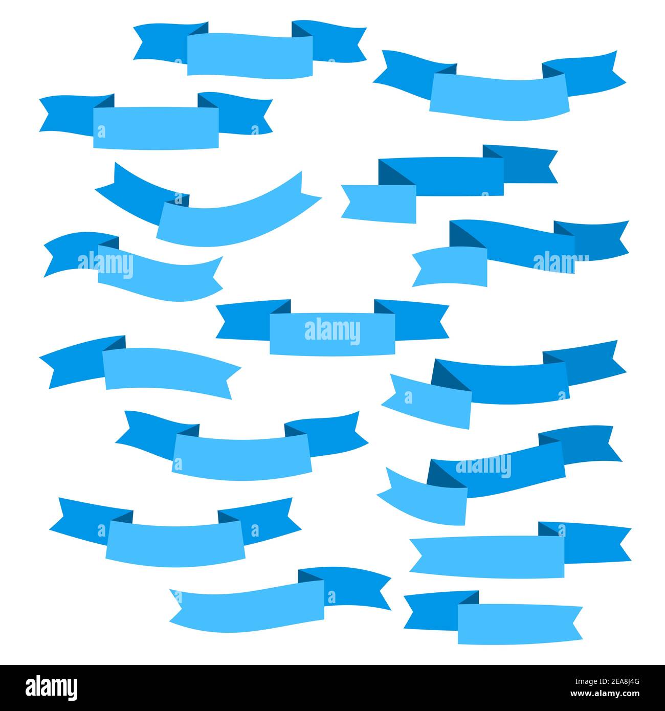 Set of blue flat ribbons isolated on white background. Ribbon banner ...