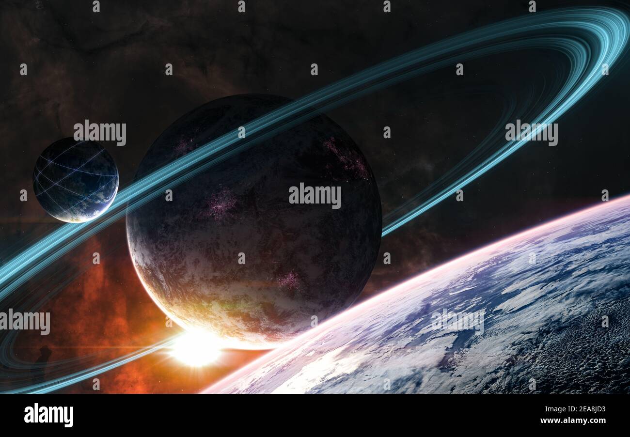 Red sunset in deep space. View from outer space Stock Photo - Alamy