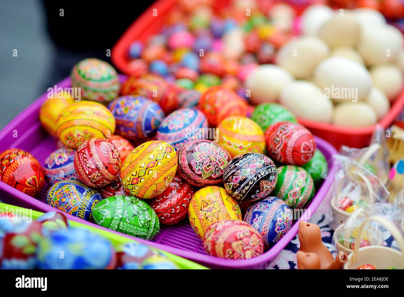 VILNIUS, LITHUANIA - MARCH 7, 2020: Colorful handmade wooden Easter ...