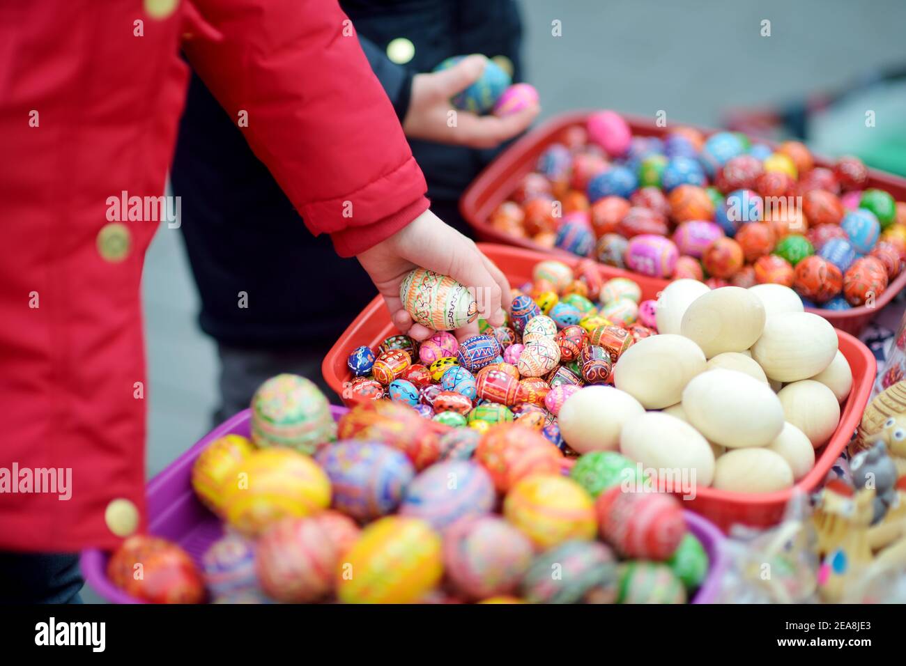 VILNIUS, LITHUANIA - MARCH 7, 2020: Colorful handmade wooden Easter ...