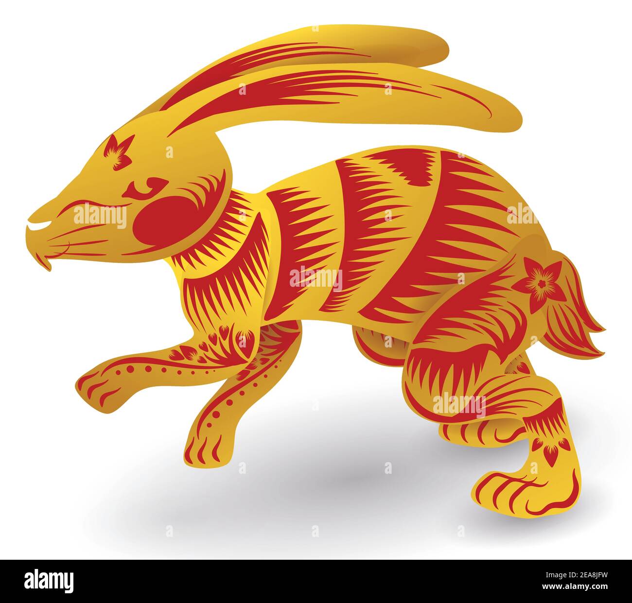 Tender rabbit of Chinese Zodiac with whiskers, long ears, decorated ...