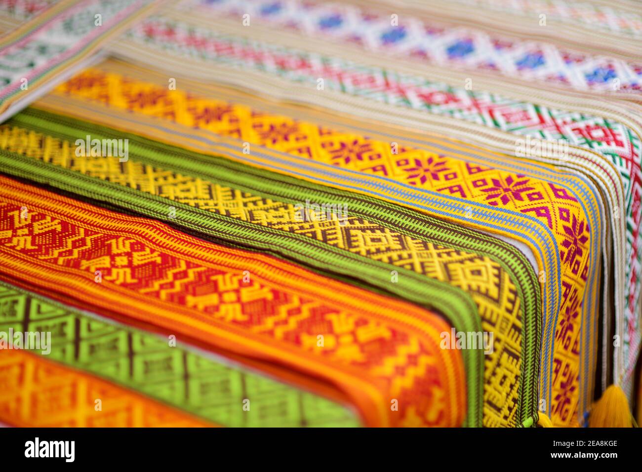 Details of a traditional colorful Lithuanian weave. Woven belts as a ...