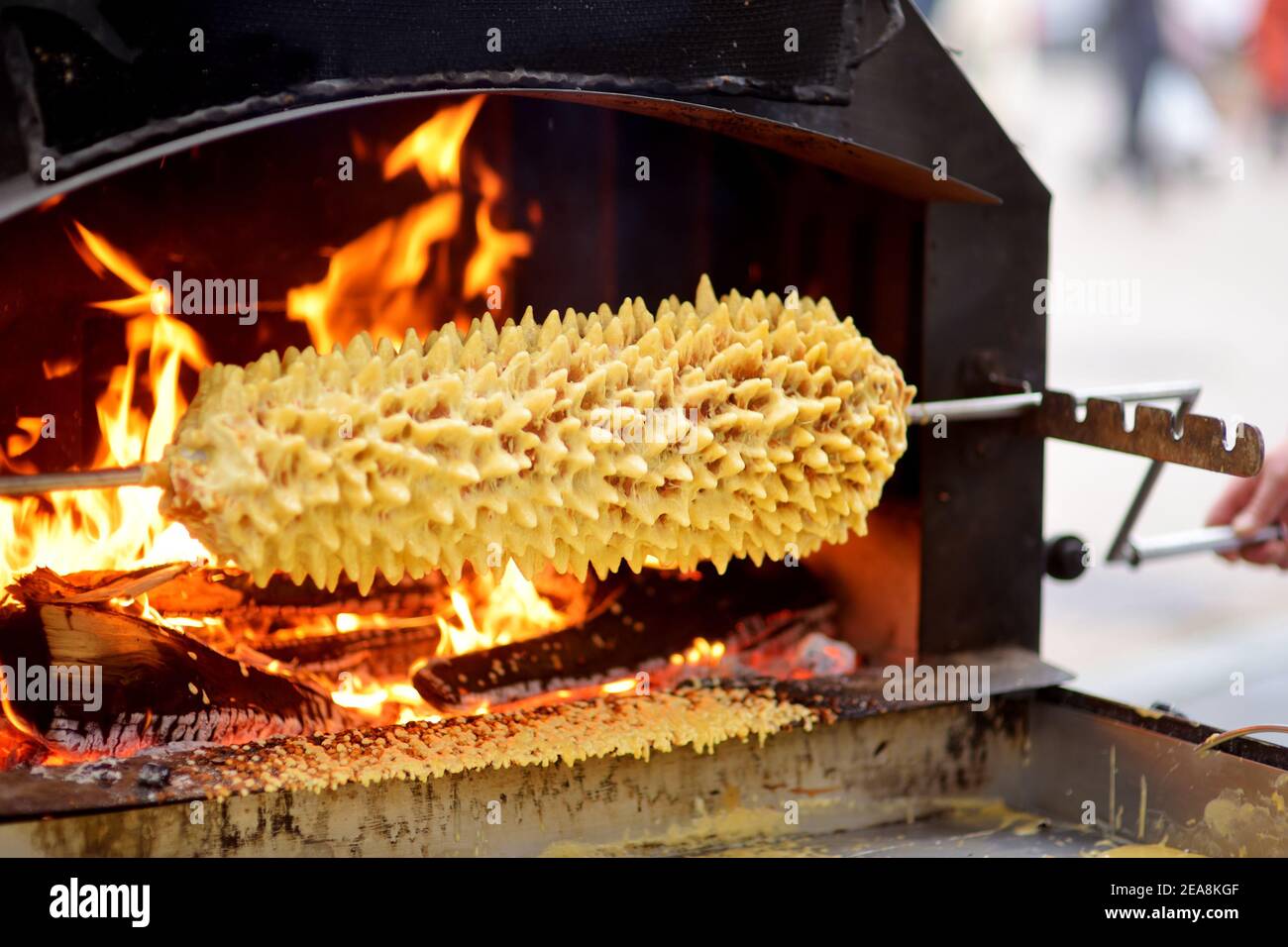 Traditional Lithuanian tree cake called sakotis baked at Kaziukas, an ...