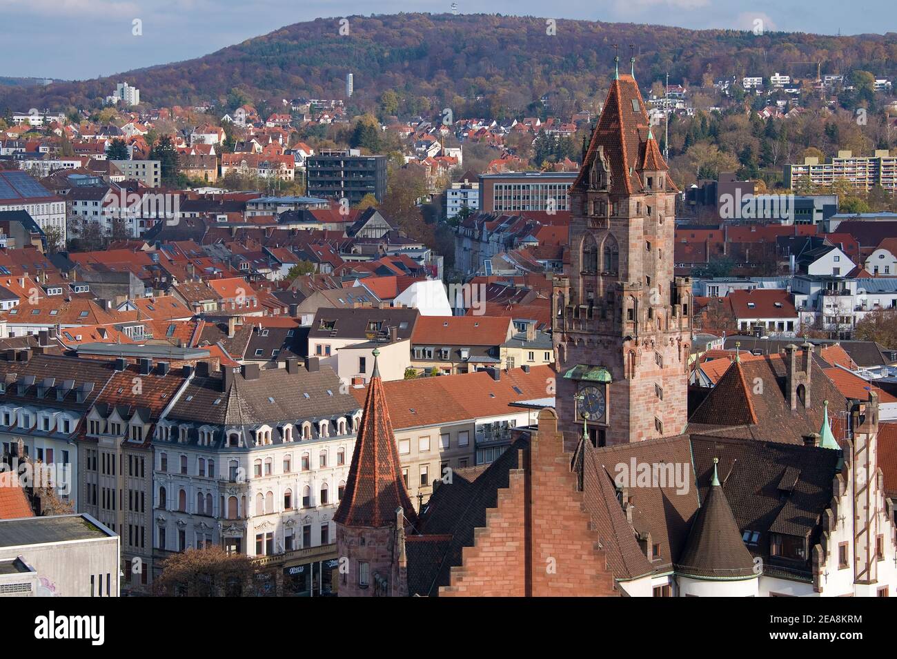 City view Saarbrücken, Germany. Panorama from above with the historic ...