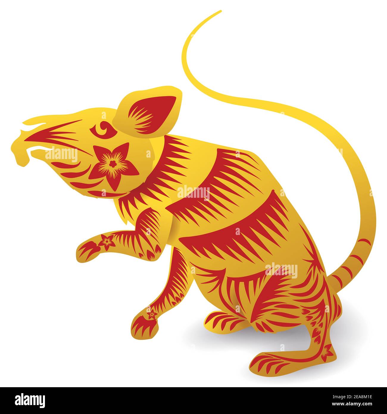 Cute rat standing on its hind legs with lines, petals and flowers in ...