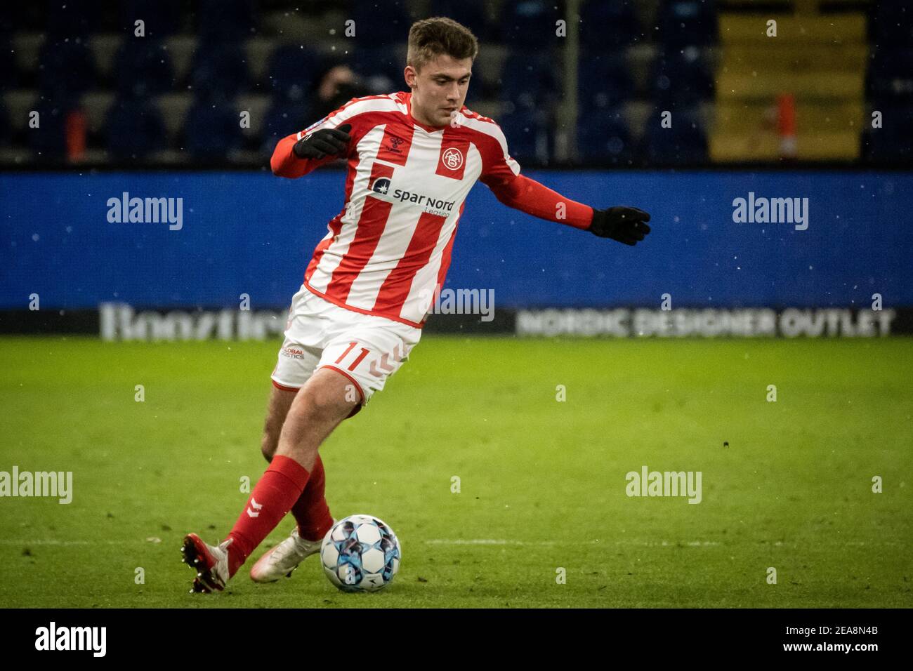 Broendby, Denmark. 7th Feb, 2021. Tim Prica (11) of Aalborg ...
