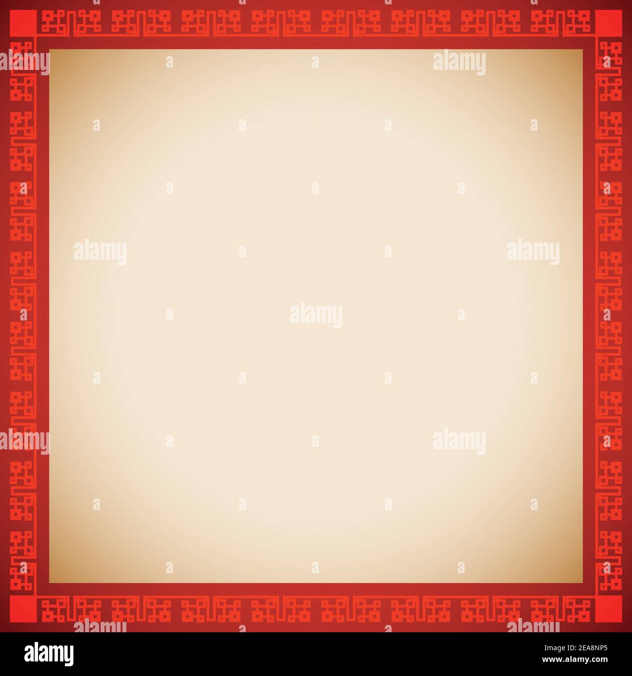 Squared design with red border and Chinese frame pattern and empty ...
