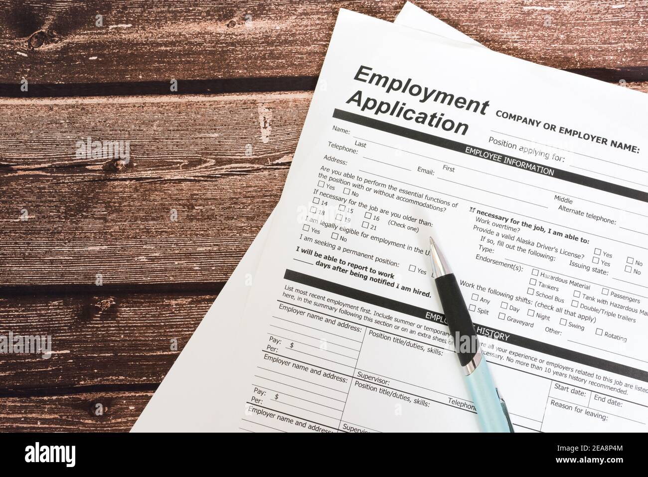 A pen, application and personnel form Stock Photo - Alamy