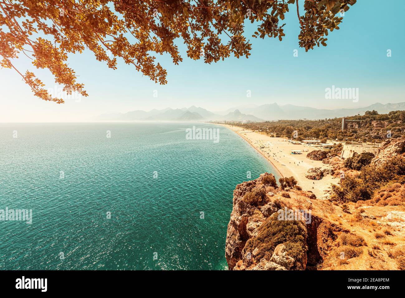 Aerial view of the famous longest Konyaalti beach in Antalya. Vacation ...