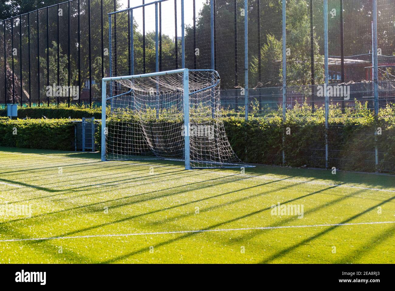 Soccer football field pitch net goal empty grass hi-res stock ...