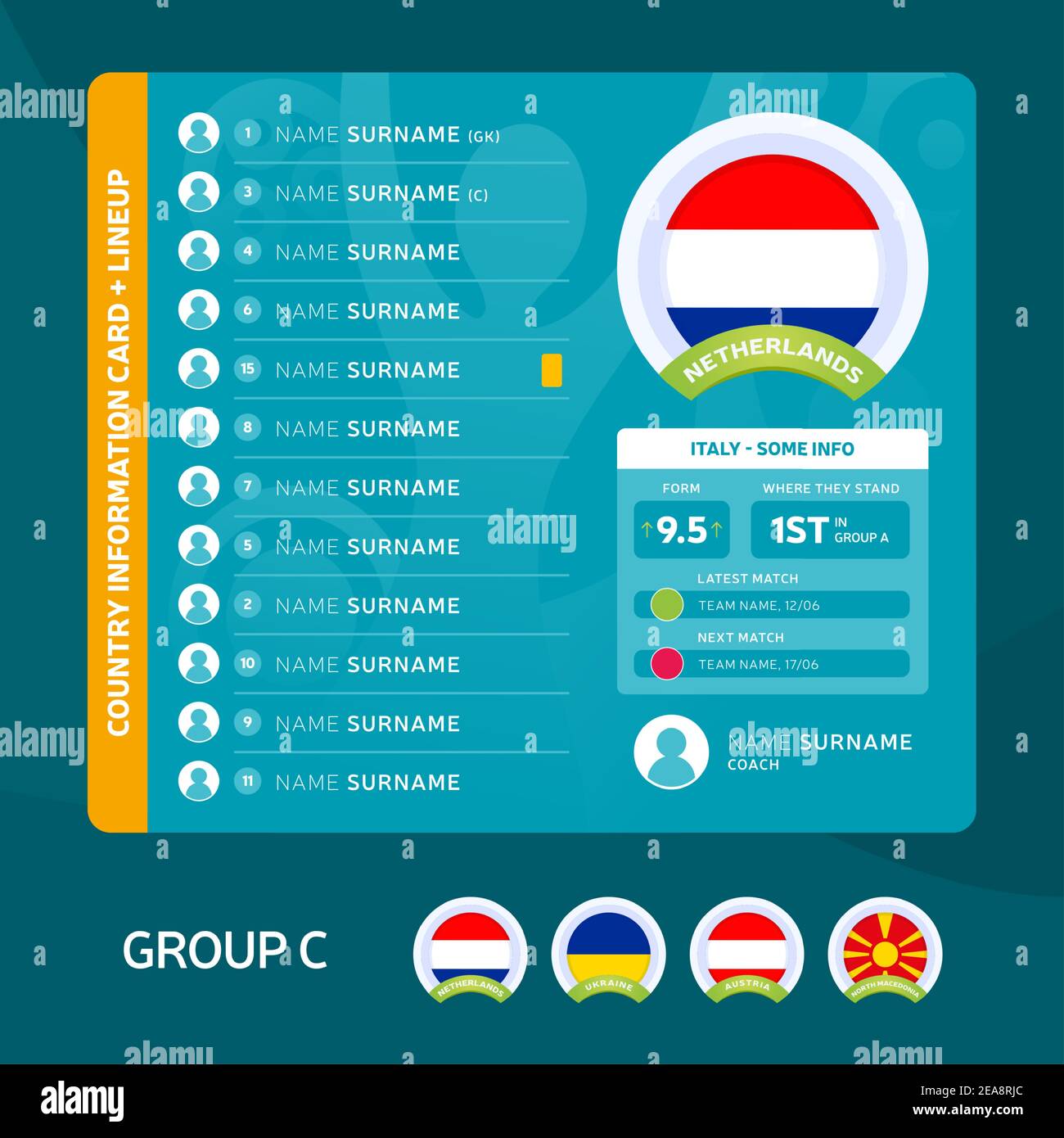 Netherlands group C Football 2020 tournament final stage vector ...