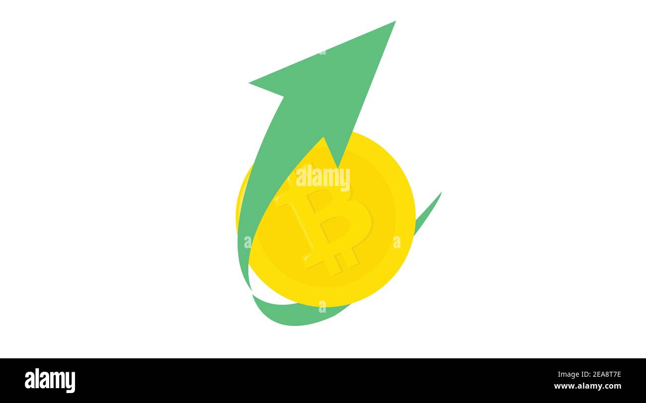 Vector Isolated Illustration of a Bitcoin with a Green Arrow. Bitcoin ...