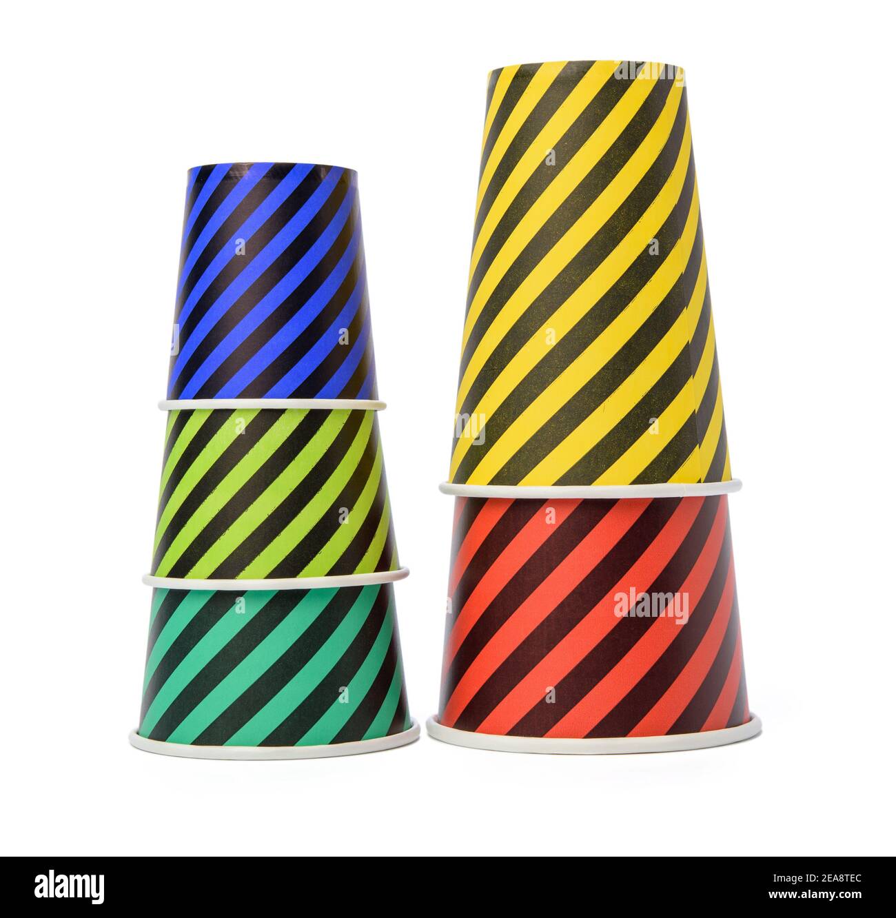 stack of paper disposable striped cups isolated on white background ...