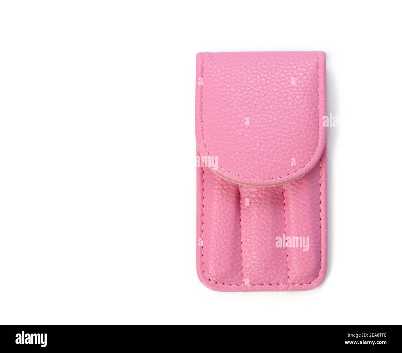 pink leather case for manicure set isolated on white background, copy ...