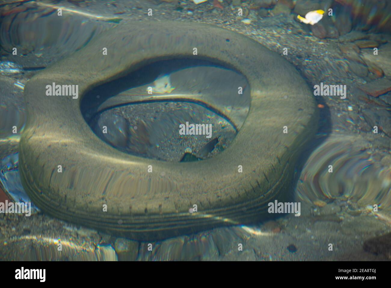 Sea Pollution, waste materials metal, plastic, rubber, industrial ...