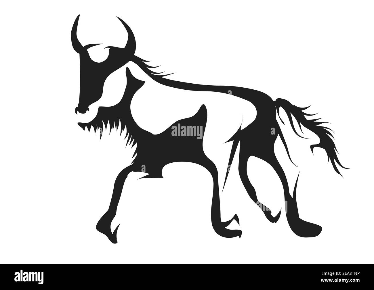 wildebeest silhouette isolated on a white background Stock Vector Image ...