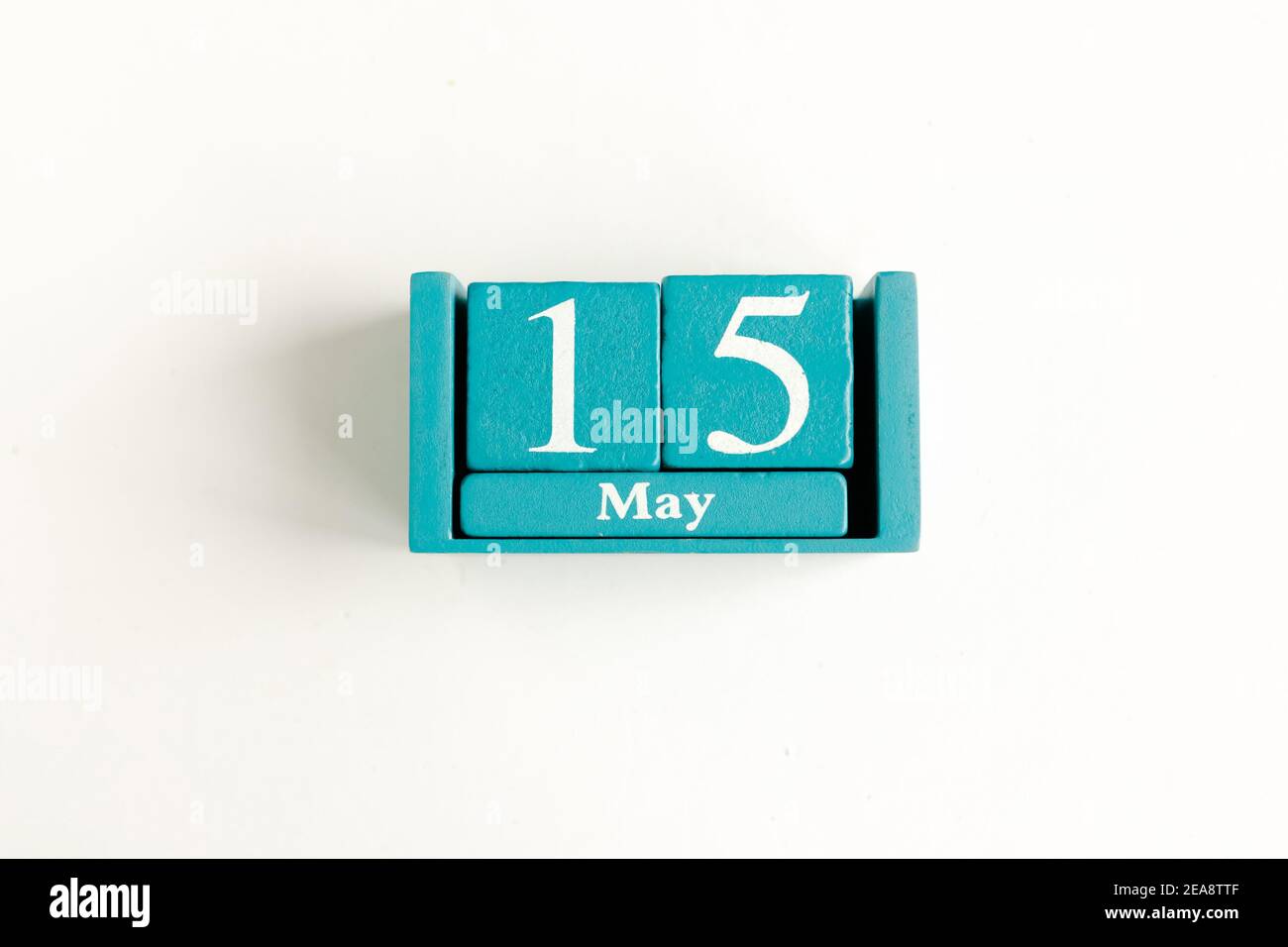 May 15. Blue cube calendar with month date isolated on white background ...