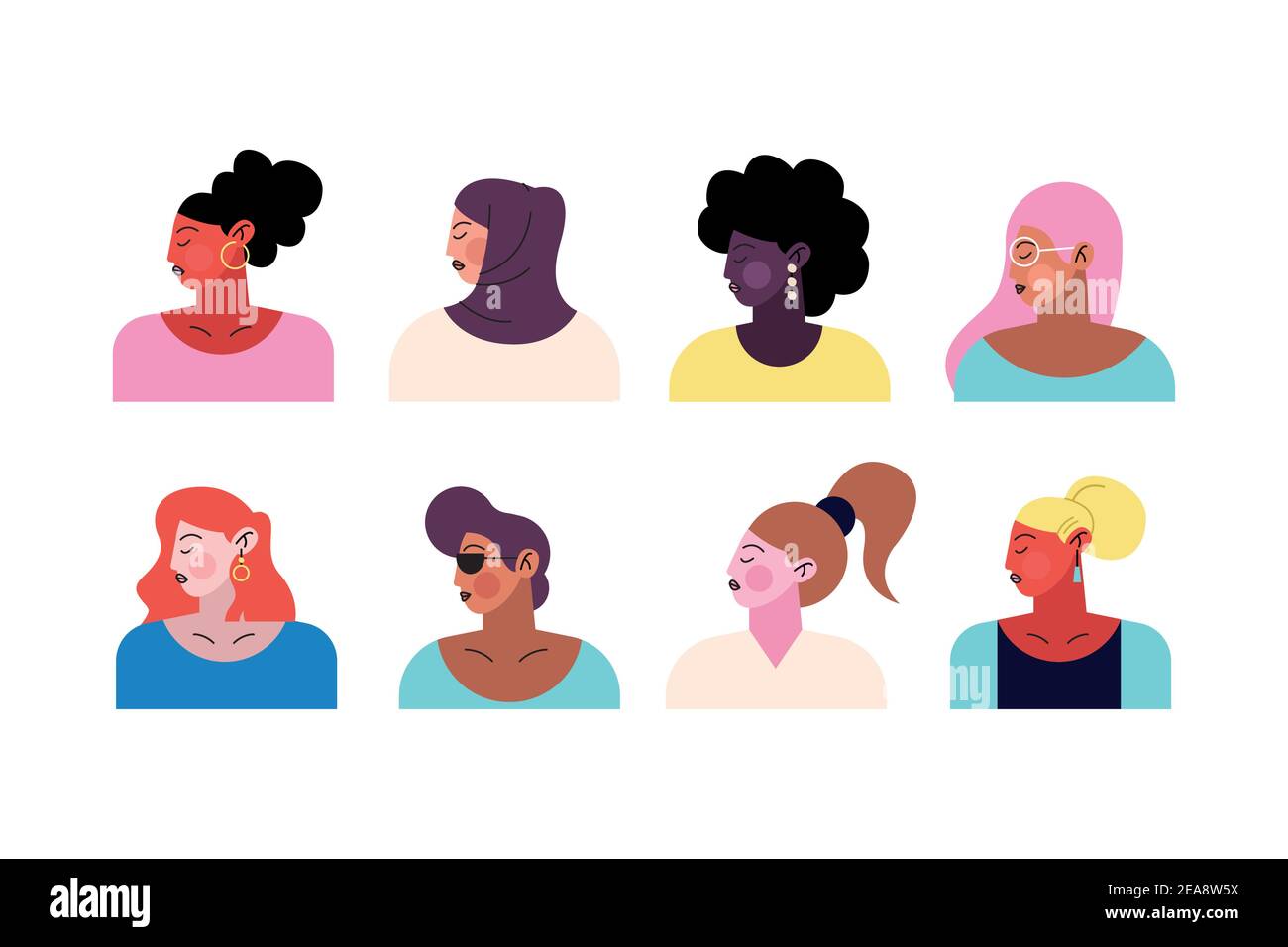 group of eight young women characters vector illustration design Stock ...