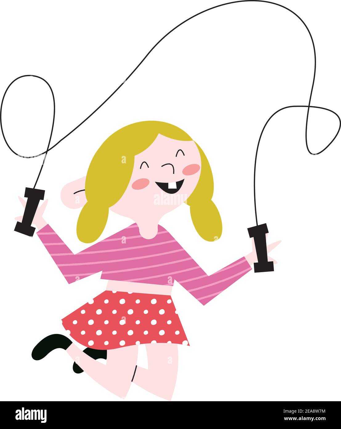 happy little girl kid jumping rope character vector illustration design ...