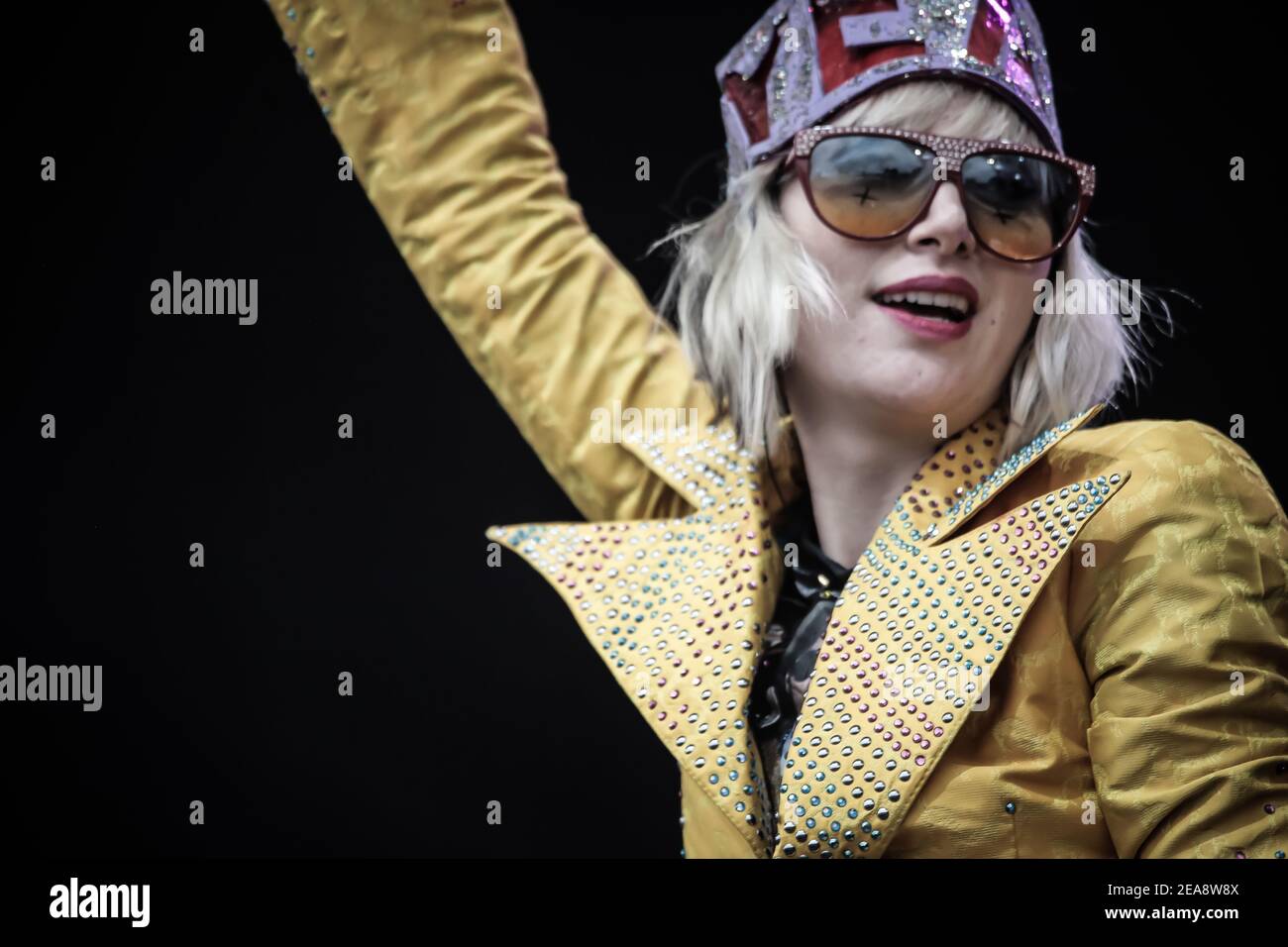 Karen O of Yeah Yeah Yeahs performing live on stage as part of the ...
