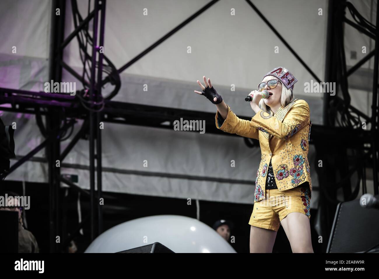 Karen O of Yeah Yeah Yeahs performing live on stage as part of the ...