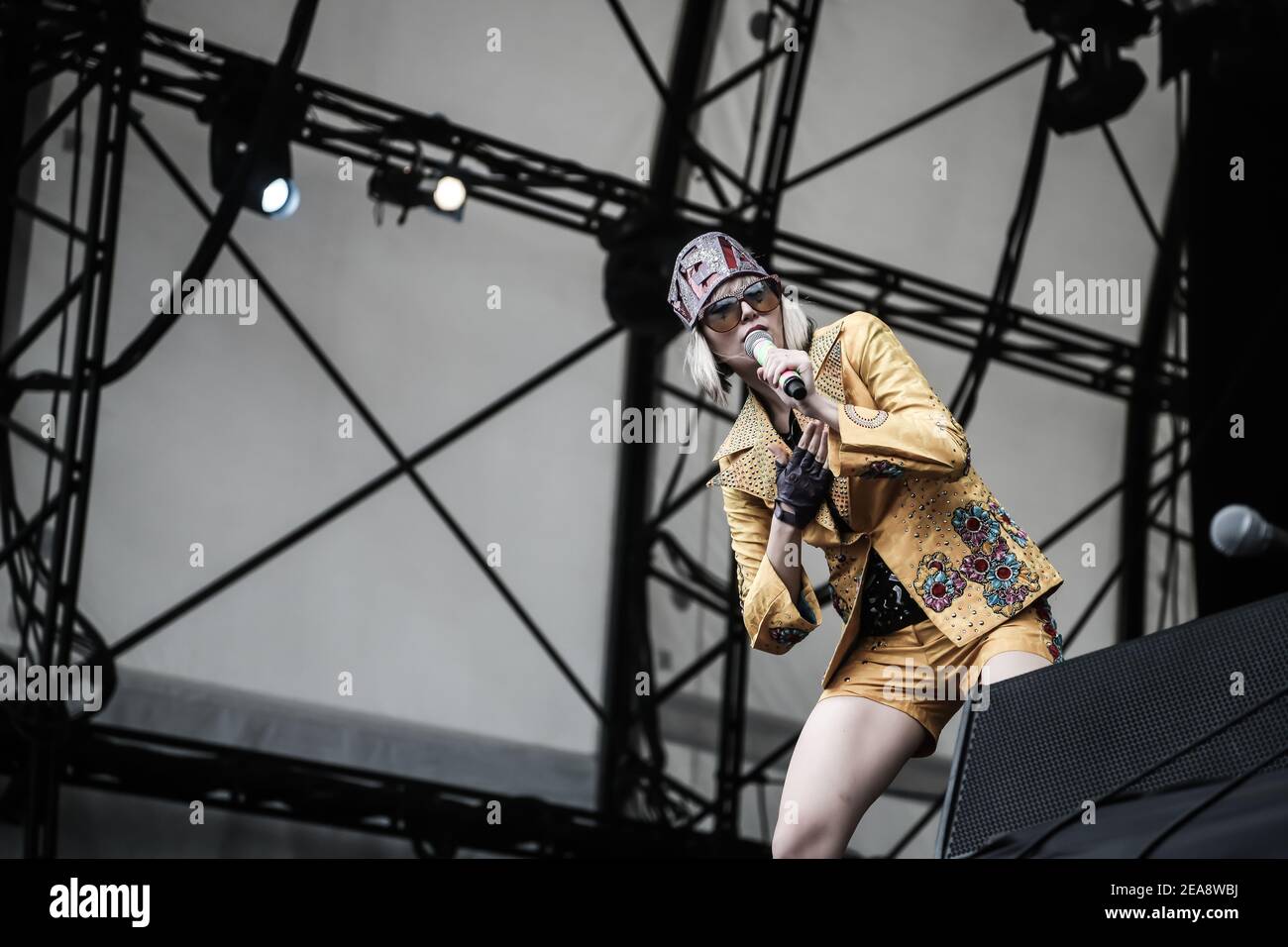 Karen O of Yeah Yeah Yeahs performing live on stage as part of the ...