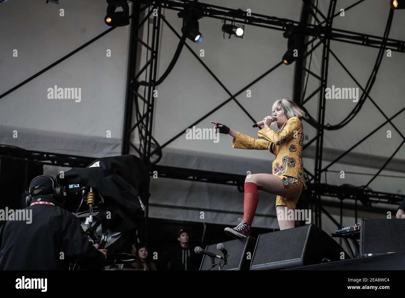 Karen O of Yeah Yeah Yeahs performing live on stage as part of the ...