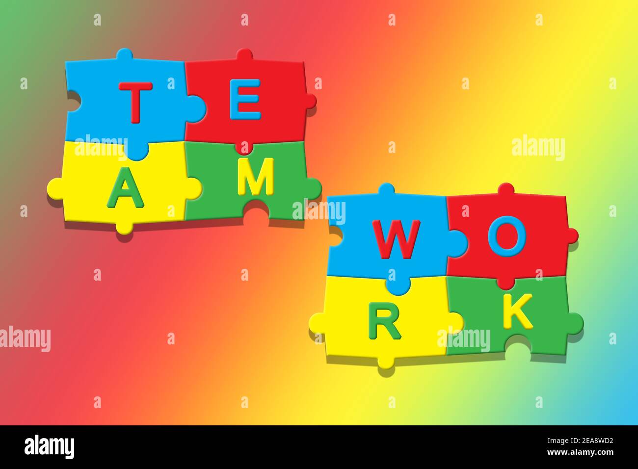 Illustration of a jigsaw puzzle in red, blue, yellow and green joined ...