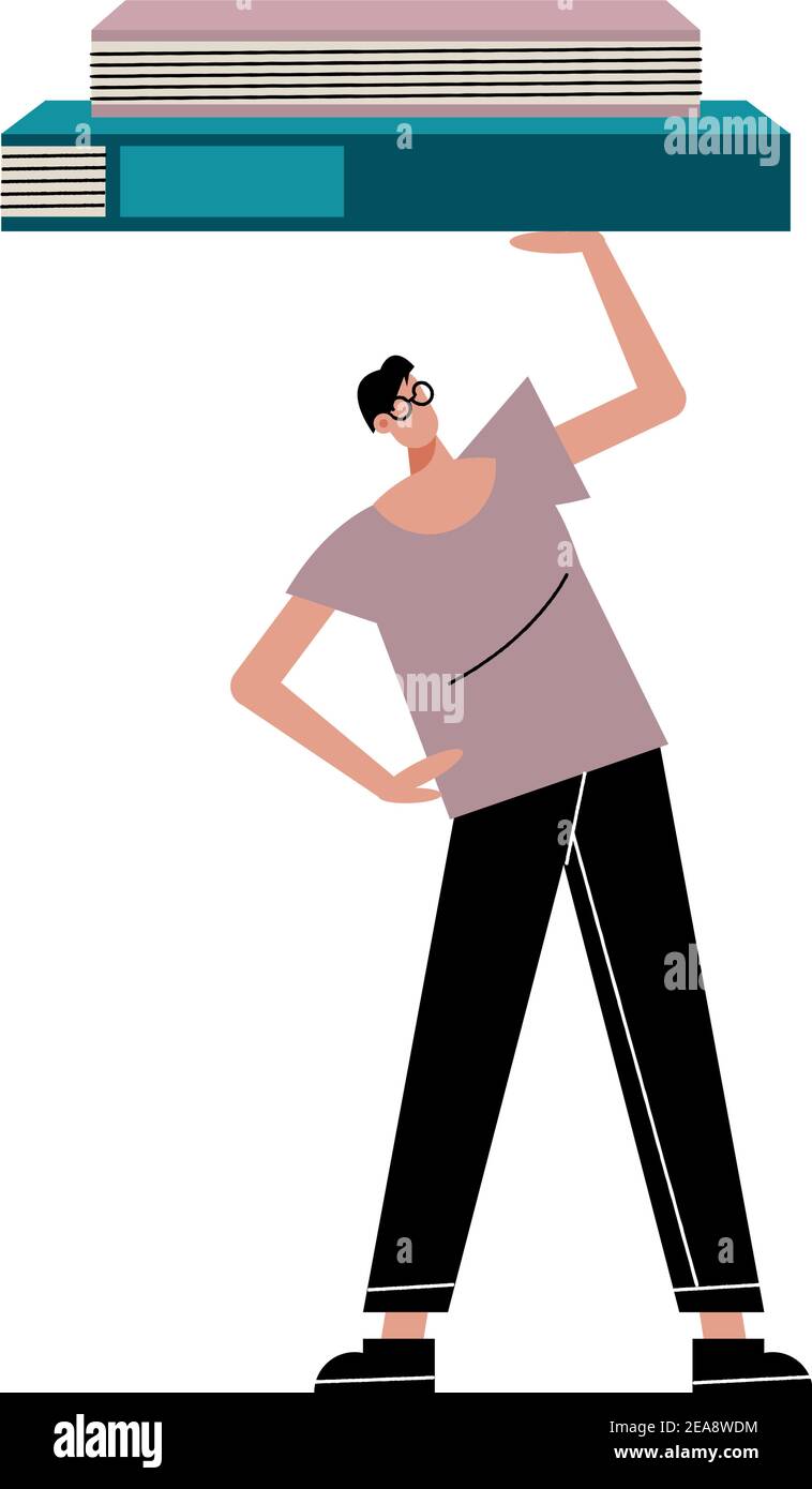 young man lifting books character vector illustration design Stock ...