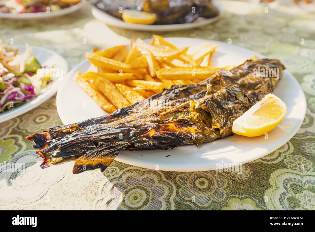 River rainbow trout baked according to an old Turkish recipe in a grape ...