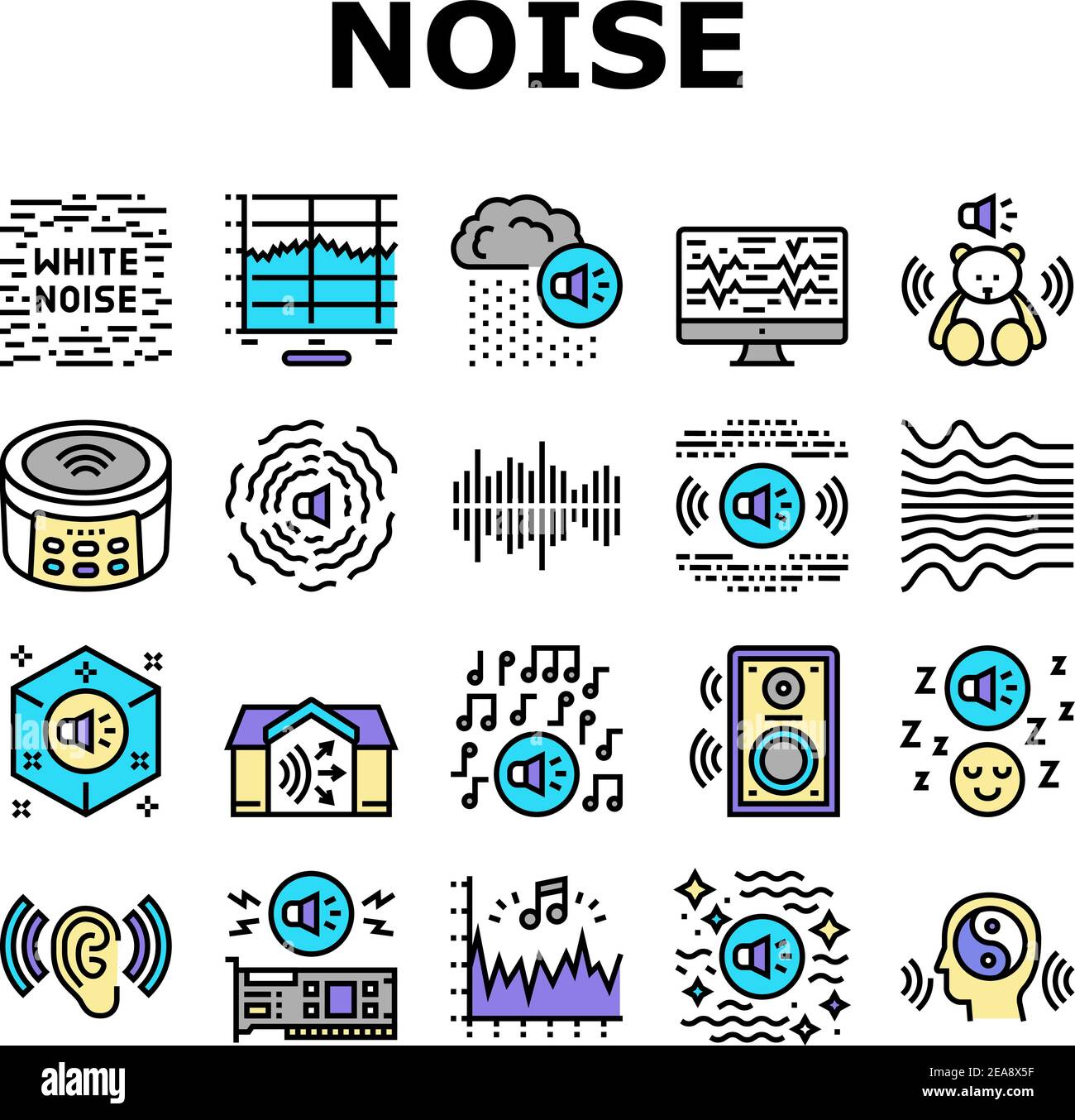 White Noise Hearing Collection Icons Set Vector Stock Vector Image ...