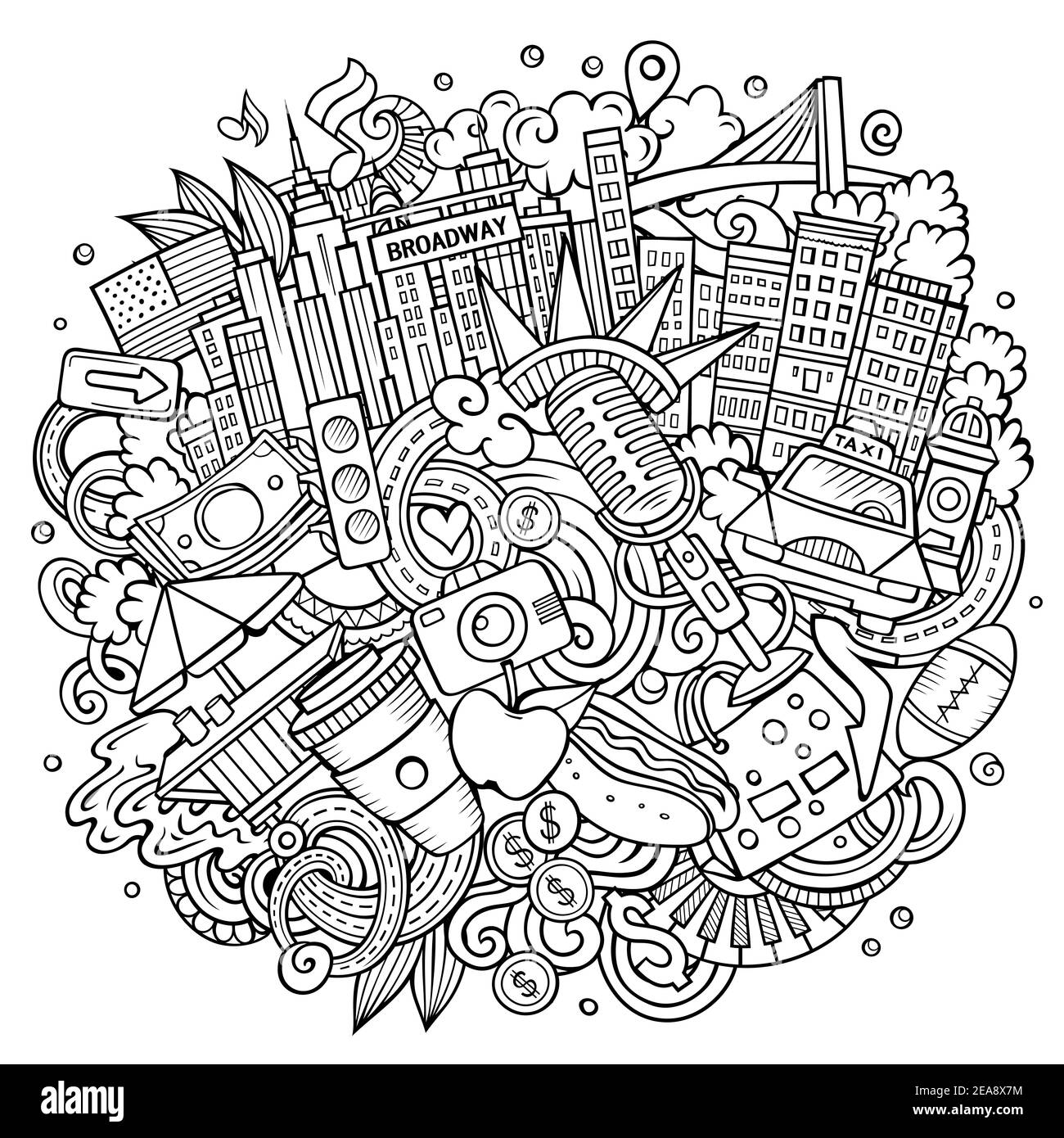 New York hand drawn cartoon doodle illustration. Funny City design ...