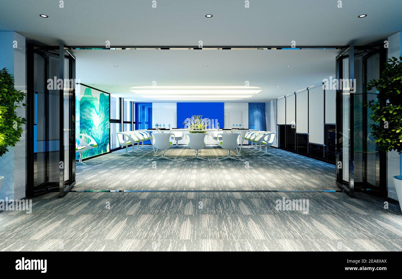 3d render of modern working office Stock Photo - Alamy