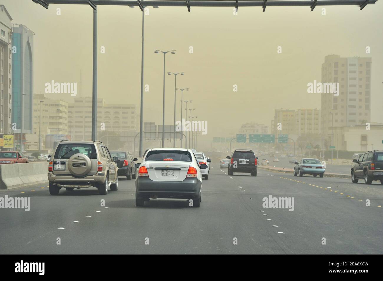 Jeddah city in dusty day.Sand storm in the city. Saudi Arabia Stock ...