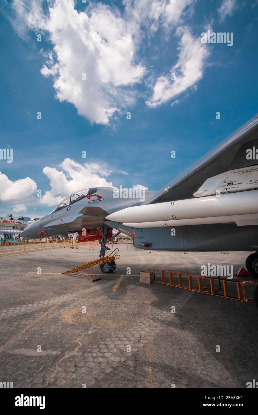 LANGK, MALAYSIA - Mar 30, 2019: Russian Military fighter jet on standby ...