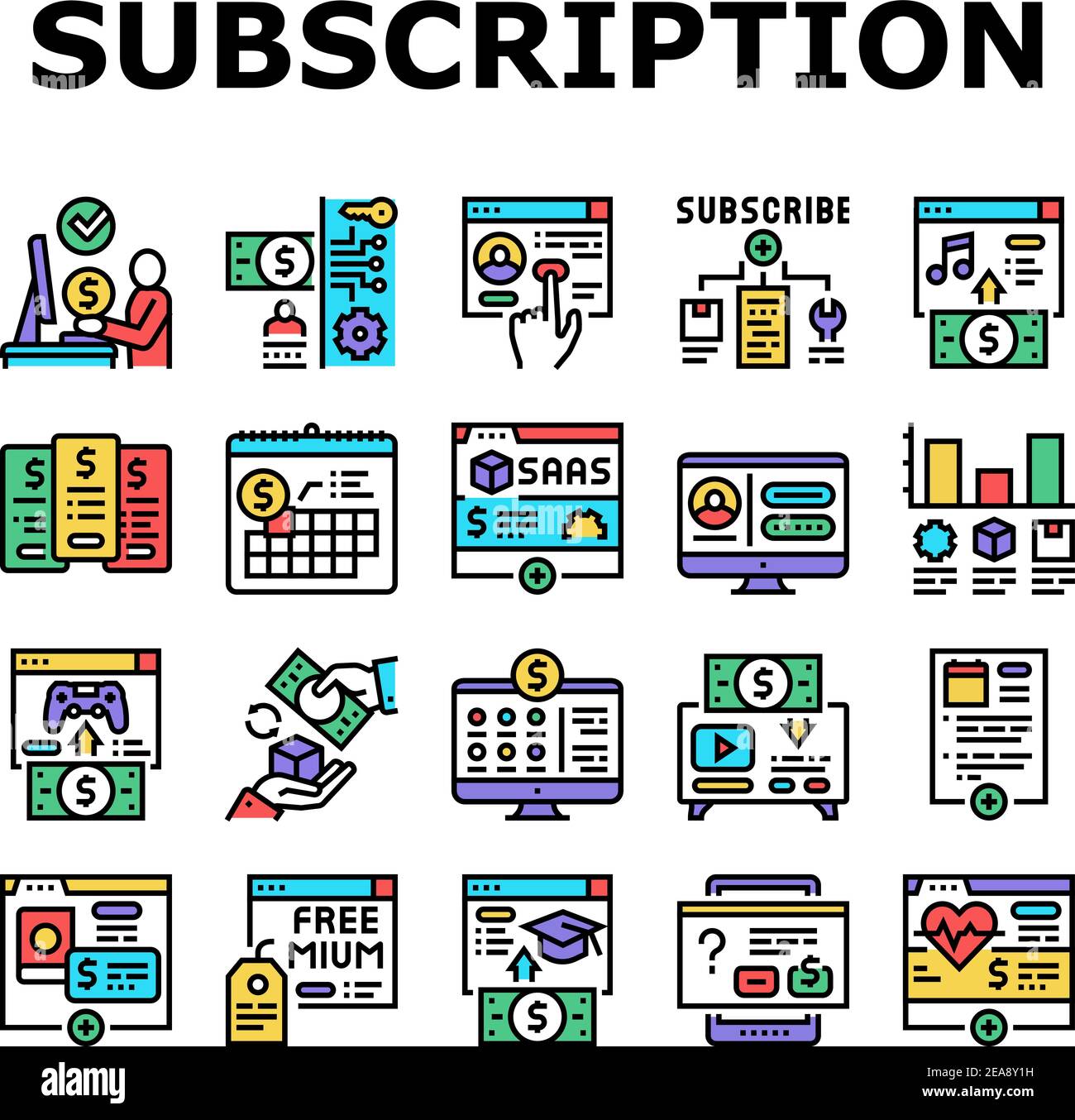Subscription Content Collection Icons Set Vector Stock Vector Image ...