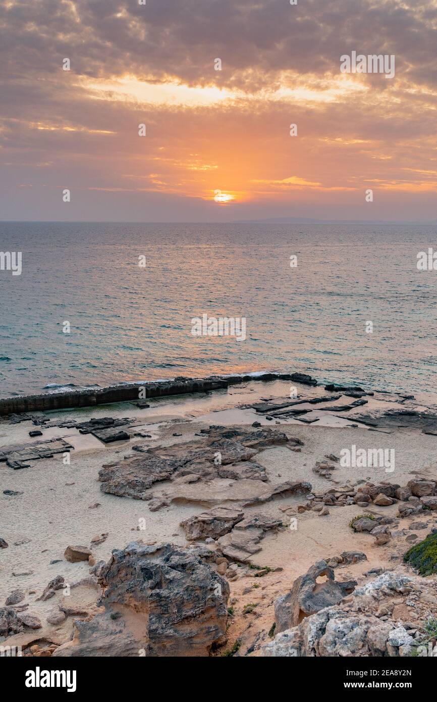 Beautiful sunset in cala delta on the island of Mallorca, Spain Stock ...
