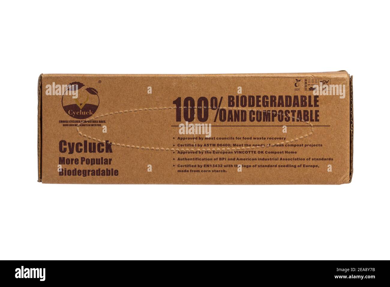 Box of Cycluck compostable trash bags isolated on white background ...