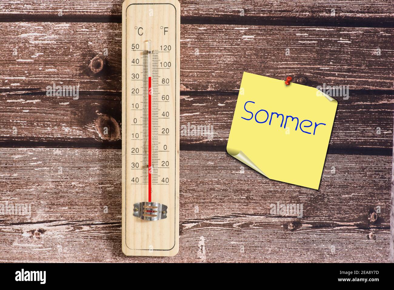 A thermometer shows high temperature in summer Stock Photo - Alamy