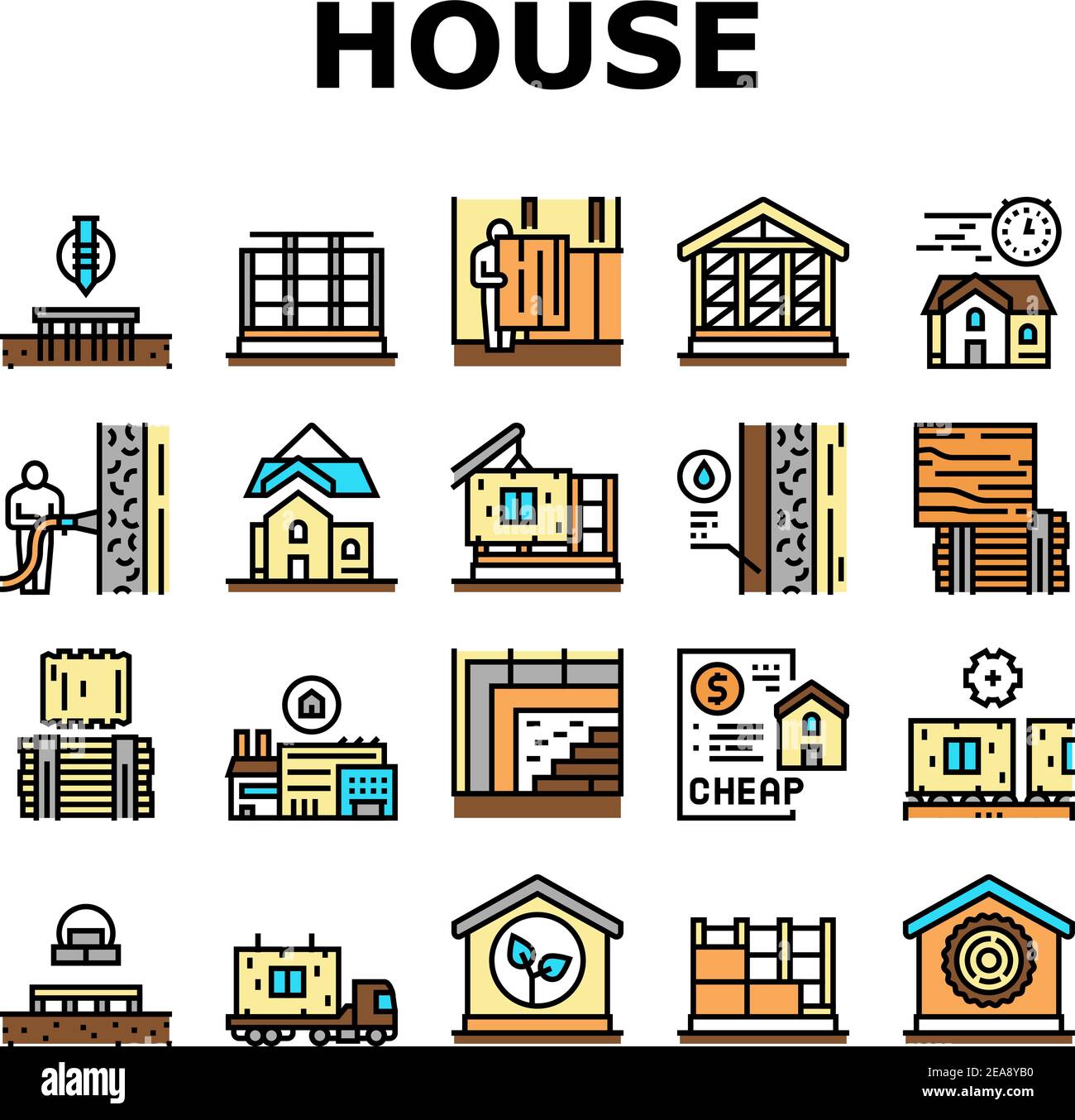 Timber Frame House Collection Icons Set Vector Stock Vector Image & Art ...