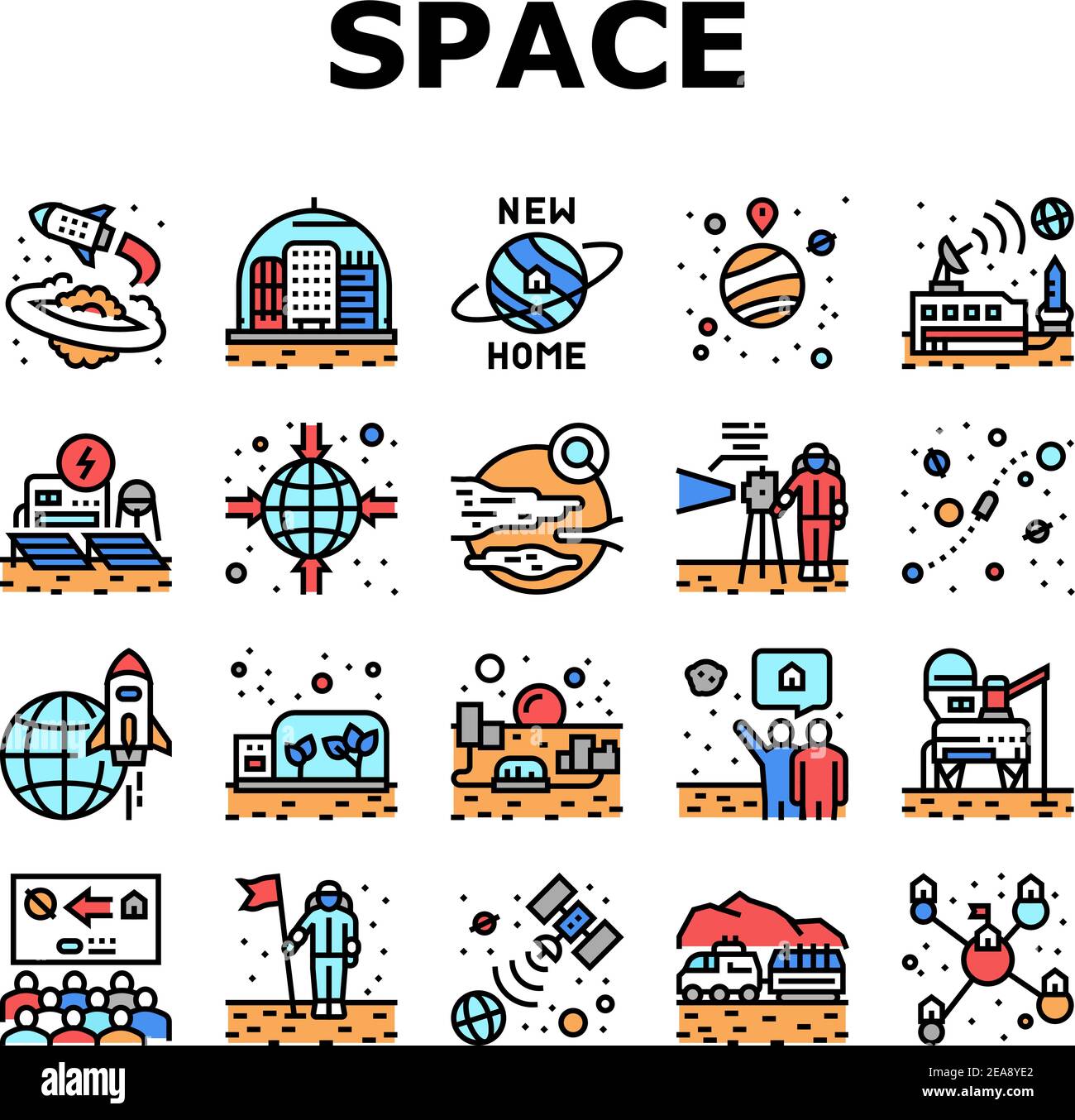 Space Base New Home Collection Icons Set Vector Stock Vector Image ...