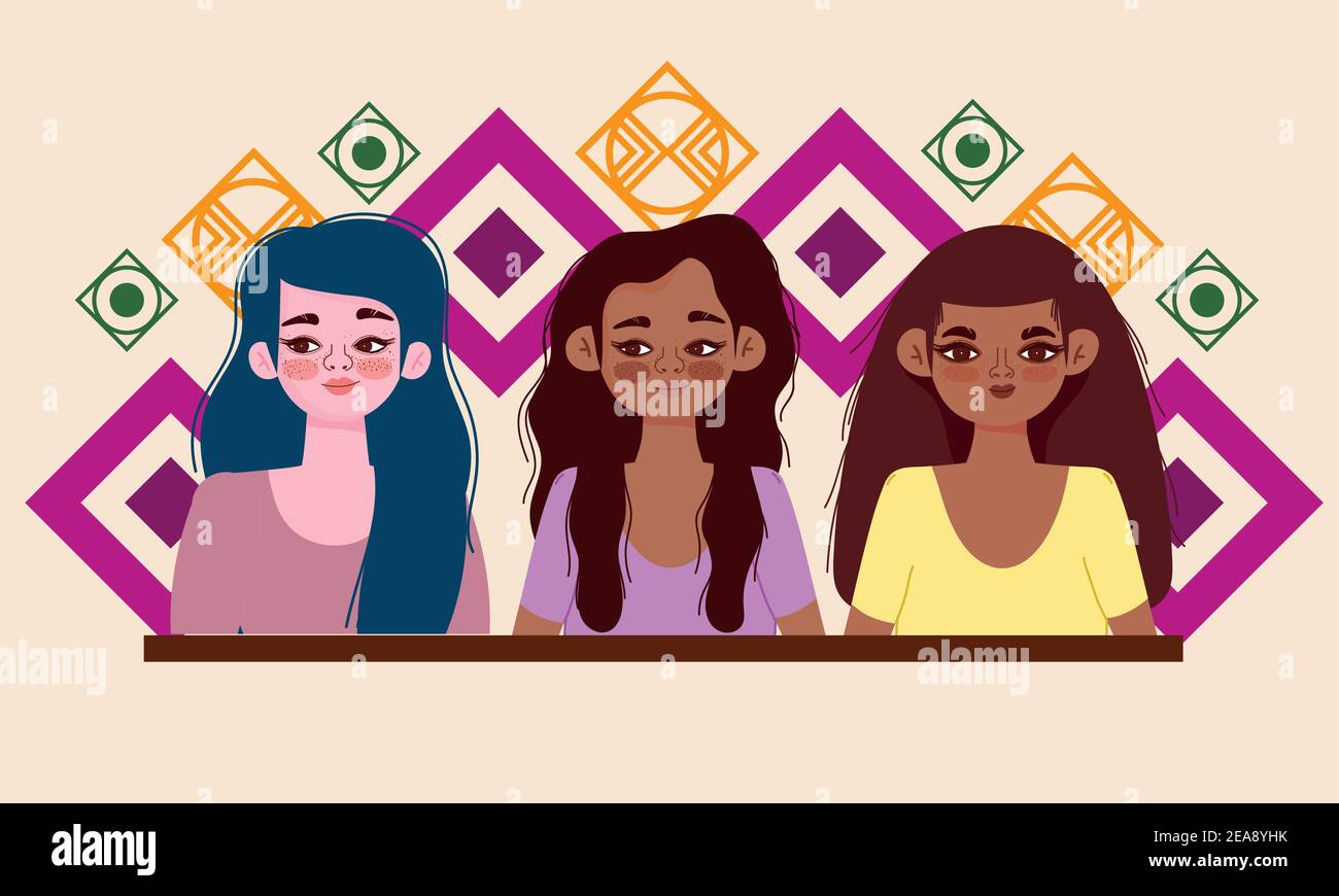 diversity women cartoon portrait, diverse group female vector ...