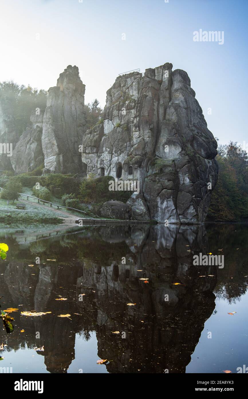 Externsteine during sunrise Stock Photo - Alamy