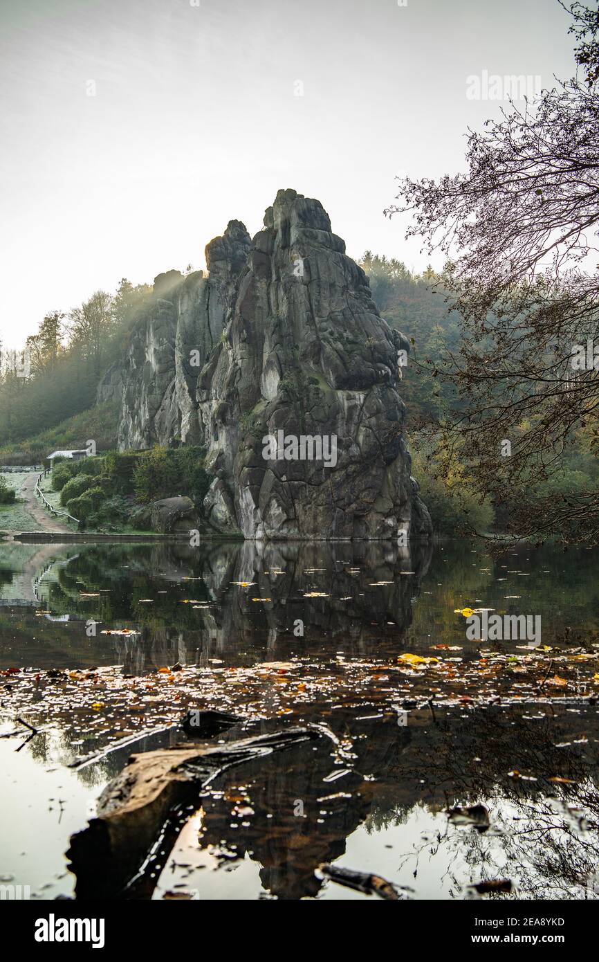 Externsteine during sunrise Stock Photo - Alamy