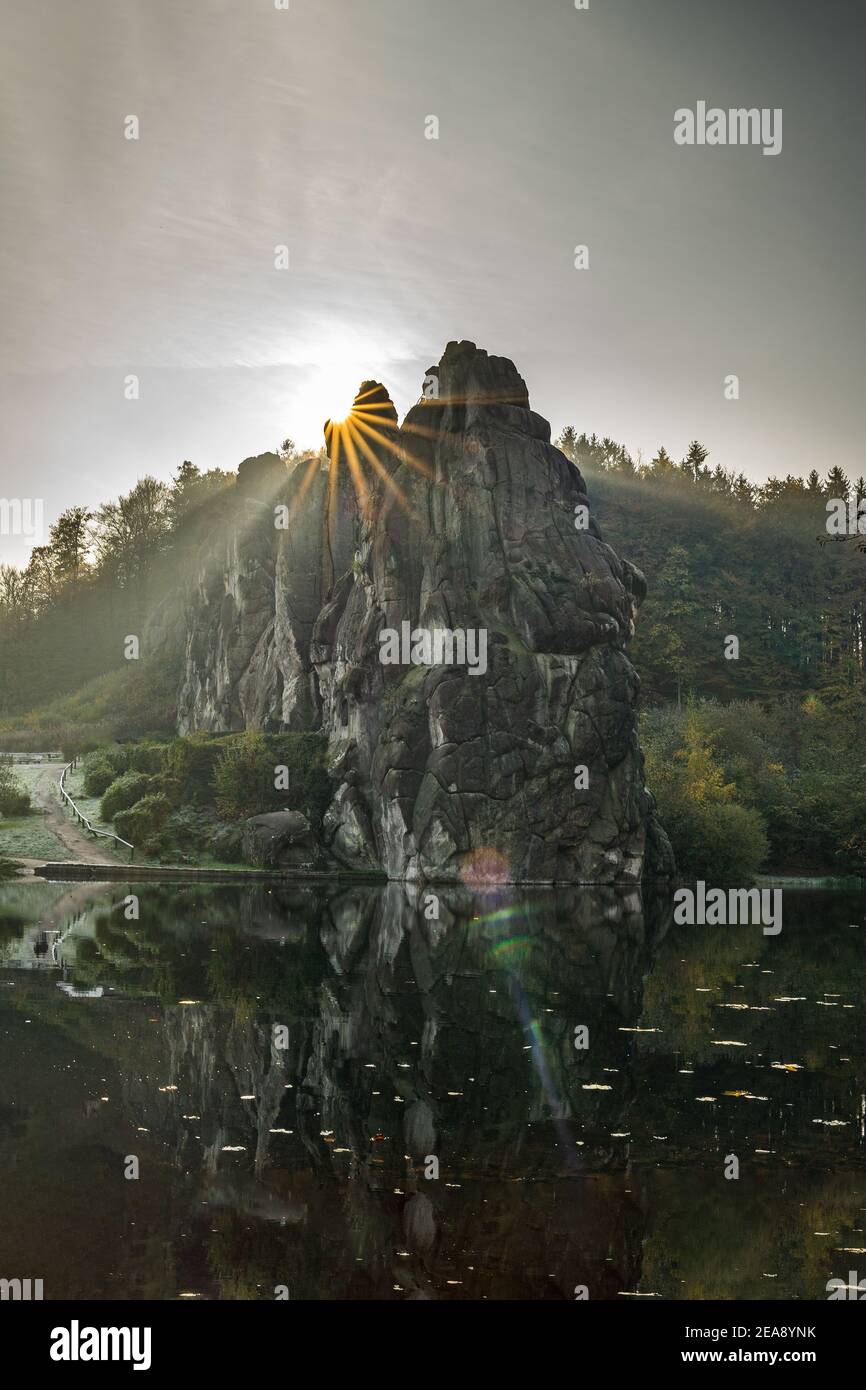 Externsteine during sunrise Stock Photo - Alamy